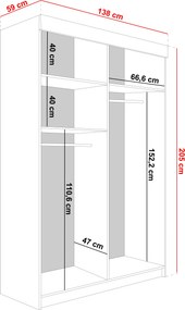 Posuvná skříň LAMARO - 138x205x59 - černý a bílý