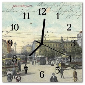 Nástenné skleněné hodiny Retro pohlednice