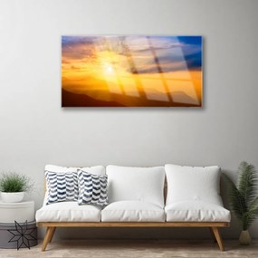 Obraz na skle Hory Slunce Mraky Krajina 140x70 cm
