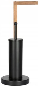 Erga Aurora Small Black, toaletní WC kartáč s dřevěným držákem na WC papír na postavení 19x19x56 cm, hnědá-černá, ERG-SEP-1340STLAZSBLA