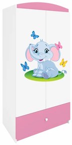 KOCOT KIDS Šatní skříň - BABYDREAMS, matná bílá/růžová, různé motivy na výběr Motiv: slon