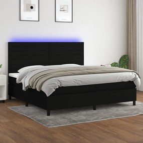 Box spring postel s matrací a LED černá 200x200 cm textil