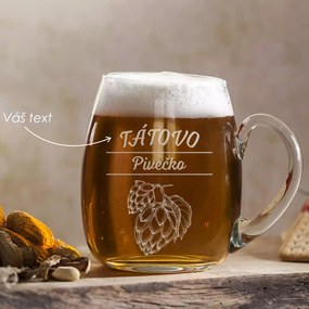 Ručně foukaný kulatý půllitr na pivo s gravírováním TÁTOVO PIVEČKO 500 ml 1KS