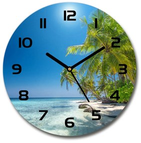 Wallmuralia Skleněné hodiny kulaté Maledivy pláž fi 30 cm