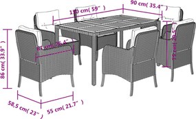 7dílný zahradní jídelní set s poduškami černý polyratan 3211863