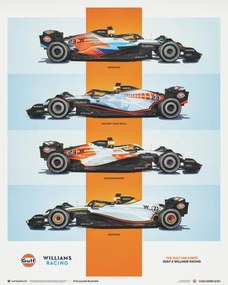 Umělecký tisk Williams Racing - Gulf Fan Livery - 2023, (40 x 50 cm)