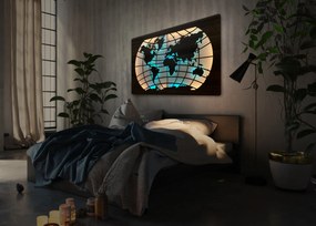 Li-Go "Mapa světa rovnoběžky" světelný RGBW obraz 230V 125x74cm provedení povrchu: dub