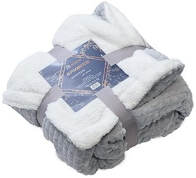 Luxusní světle šedá beránková deka z mikroplyše s kostkami, 150x200 cm