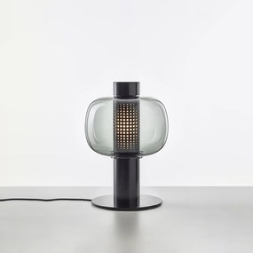 Difuzní lampa v japonském stylu Bonbori Dekor: Černá matná noha / Kouřové sklo, Rozměr: ø 280 x 417 mm