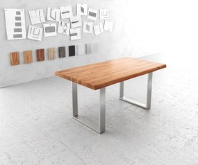 DELIFE Jídelní stůl Edge 160x90cm XL přírodní akácie nerezová ocel úzká