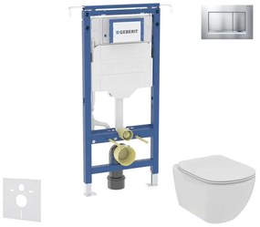 Geberit Duofix - Set předstěnové instalace, klozetu a sedátka Ideal Standard Tesi, tlačítka Sigma20, Rimless, SoftClose, matný chrom/chrom SANI11CD2107