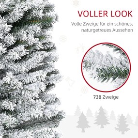 HOMCOM Umělý vánoční stromek 225 cm tužková borovice se sněhem, 738 špiček pro interiér