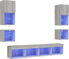 8dílná obývací stěna s LED šedá sonoma kompozitní dřevo 3216595