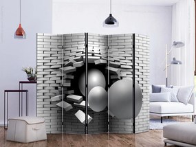 Pokojová zástěna Cihla ve Zdi II - abstraktní koule ničící zeď v motivu 3D