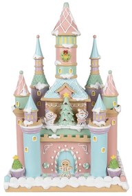Růžovo-modrý perníkový zámek Gingerbread House Pastello - 27*18*42 cm