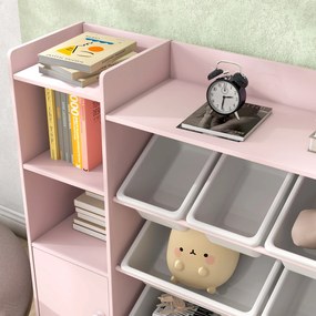 Dětský úložný regál, regál na hračky a knihy, pro přehledné uspořádání, 8 vyjímatelných boxů, růžový