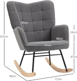 HOMCOM Houpací křeslo Houpací křeslo, akcentní křeslo, relaxační křeslo s berberským rounem, do 120 kg, tmavě šedé, 71x92x101 cm| Aosom
