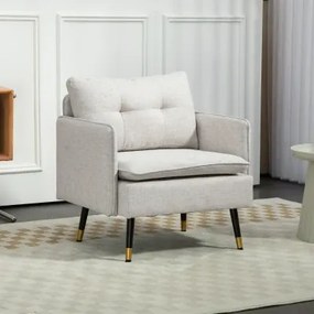 HOMCOM moderní lounge křeslo z lnu s opěrkami rukou, polstrovaný sedák a kovové nohy, 76x68x80 cm, krémová