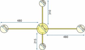 Toolight - LED stropní svítidlo 4-ramenné + dálkové ovládání APP520-4C, zlatá, OSW-08461
