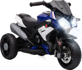 HOMCOM Dětská elektrická motorka se 3 koly pro děti od 3 let s 6V dobíjecí baterií, hudební klakson, světlomety 86x42x52 cm černá a modrá