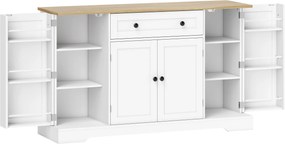 HOMCOM Komoda do kuchyně se 4 dveřmi a zásuvkou, nastavitelné police, police na dveře, příborník do kuchyně, jídelny nebo obýváku, 138 × 40 × 85 cm, …