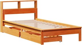 Postel s knihovnou bez matrace hnědá 90x200 cm masivní borovice 3309820