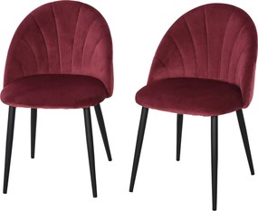 HOMCOM Sada 2 jídelních židlí Velours Bordeaux Černé kovové nohy Rozměry 52Š x 54H x 79V cm | Aosom