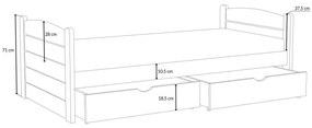 Dětská postel z masivu borovice URŠULA se šuplíky - 200x90 cm - BÍLÁ