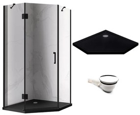 BPS-koupelny Pětiúhelníkový sprchový kout HYD-PK10A 80x80 černá/transparent + vanička HYD-PSV-ST08A černá