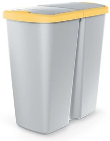 Odpadkový koš DUO šedý, 45 l, žlutá / šedá