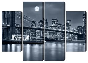 Vícedílný obraz Noční Panorama New Yorku S Měsícem Na Obloze Nedostatek Nedostatek Plátno Canvas 120x90