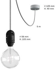creative cables EIVA závěsná lampa do exteriéru pro stínidlo, 5m textilního kabelu, silikonový baldachýn a objímka, IP65 voděodolná Barva: Šedá