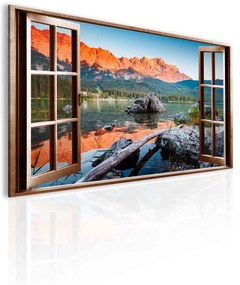 Malvis ® Obraz okno jezero Eibsee Velikost (šířka x výška): 120x80 cm