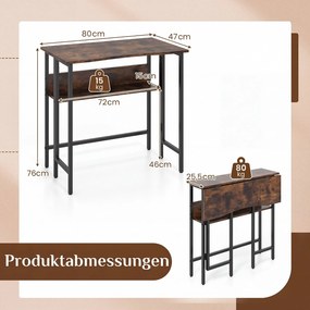 Costway Skládací psací stůl s robustní kovovou konstrukcí a úložným prostorem