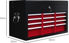 HOMCOM kufr na nářadí 6 zásuvek zámek box na nářadí rukojeť box na nářadí ocelový červený+černý 60x26x34cm | Aosom