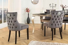 Designová židle Queen Lví hlava šedý samet