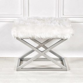 Atelier del Sofa Taburet Capraz Plush - Silver, White, Stříbrná, Bílá