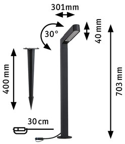 Paulmann 94547 Plug&Shine Ito Vertical, zahradní sloupek, 6W LED 3000K, antracit, výška 70cm, IP65
