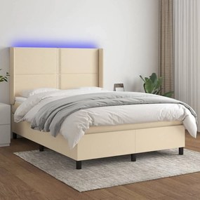 Box spring postel s matrací a LED krémová 140x200 cm textil,  3138242