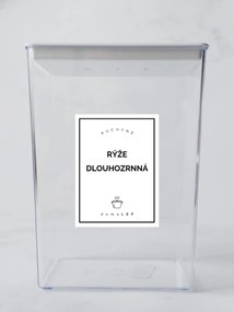 RÝŽE DLOUHOZRNNÁ– bílá samolepka na dózu, tučné písmo, 6 x 8 cm | DomaLEP