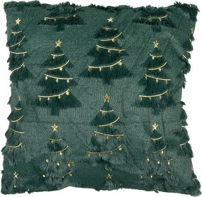 Tmavě zelený dekorační vánoční polštář se stromky – 45*45*4 cm