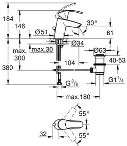 GROHE 33265002 - Umyvadlová baterie EUROSMART DN 15 velikost S lesklý chrom