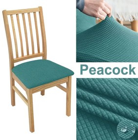 Žakárové vzorované potahy na sedátko jídelní židle (čtverečky) Barva: T1-peacock (paví)