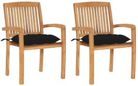 vidaXL Zahradní židle 2 ks černé podušky masivní teak