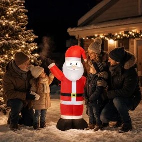 Outsunny Nafukovací Santa Claus 150 cm s sametovým povrchem, skladovací taškou, vánoční dekorace pro venkovní použití
