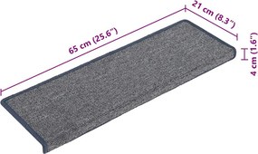 Schodové rohože 15 ks 65 x 21 x 4 cm světle šedé a modré s obdélníkovým okrajem 326200