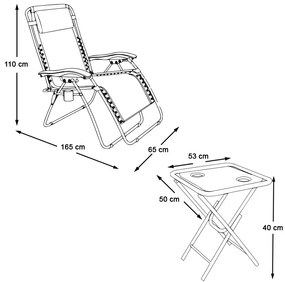 Nulová gravitační zahradní židle se stolem, 2ks