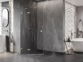 Mexen Lunar, pětiúhelníkový sprchový kout s levým sklonem 80 x 100 cm, 8mm čiré sklo, ocelový profil, 831-080L-100P-97-00-L
