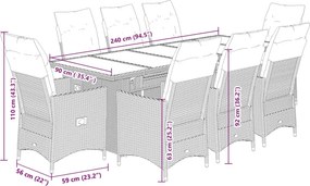 9dílný zahradní bistro set s poduškami černý polyratan 3277231