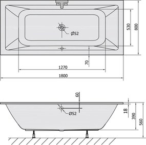 Polysan KRYSTA SLIM 180 x 80 x 39 cm 71710S obdélníková vana bílá